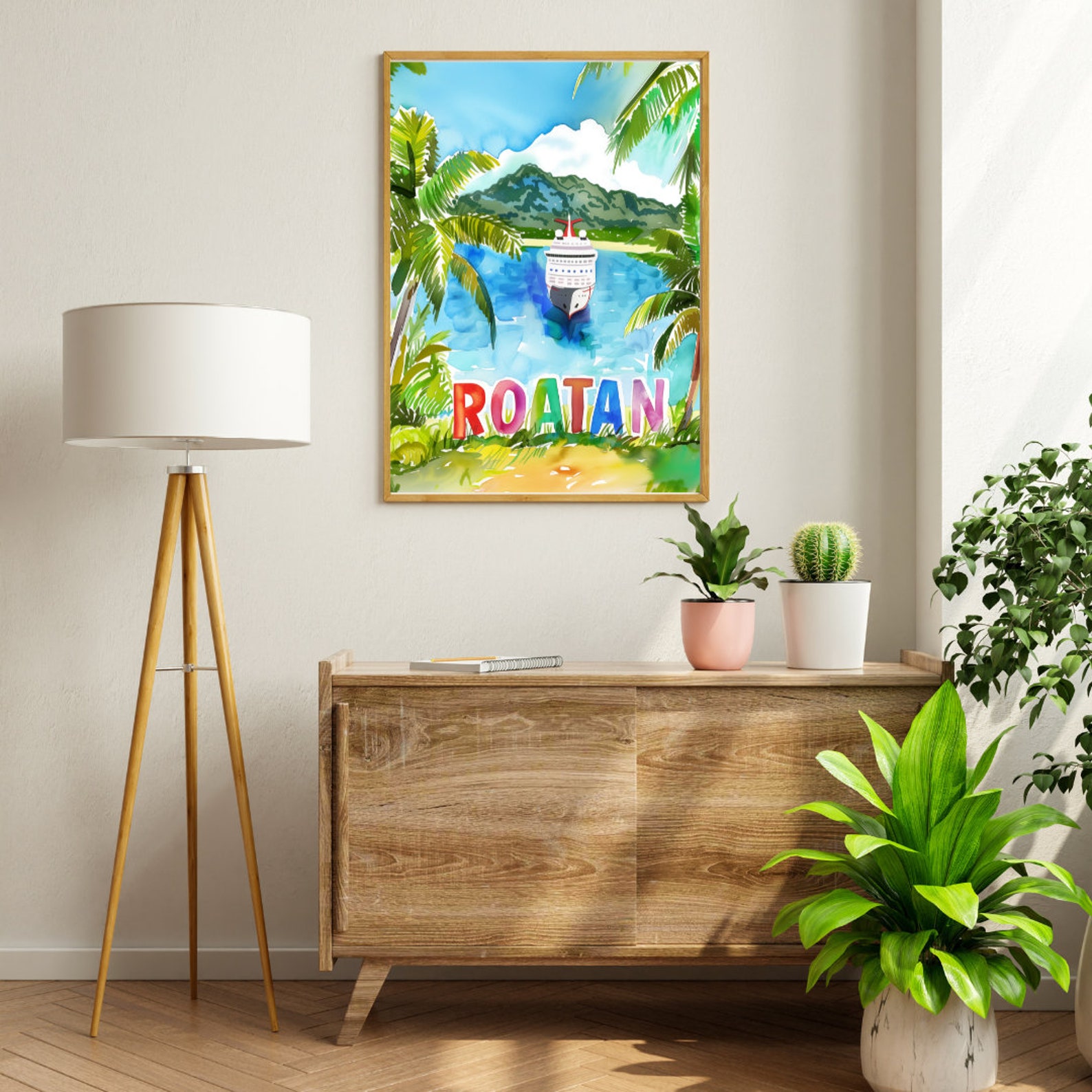 Roatan Watercolor Print, Tropical Island Cruise Ship Wall Art ...