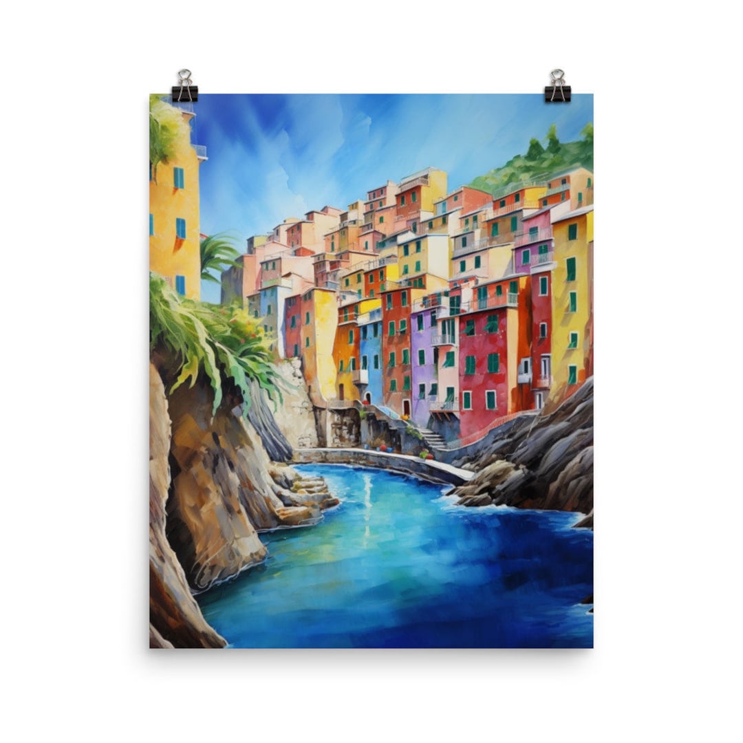 Riomaggiore Watercolor Print Italy Travel Gift Colorful Seaside Houses ...