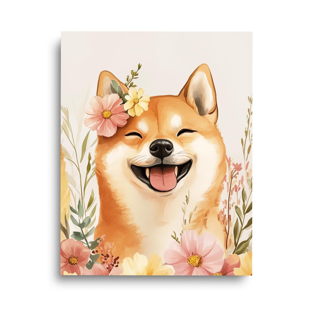 Shiba Inu Watercolor Print, Japanese Dog Wall Art, Cute Puppy Poster ...