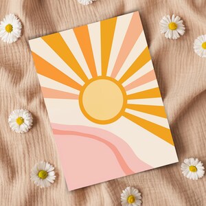Retro Sunrise Line Art Print, 70s Boho Wall Decor, Minimalist Sun ...
