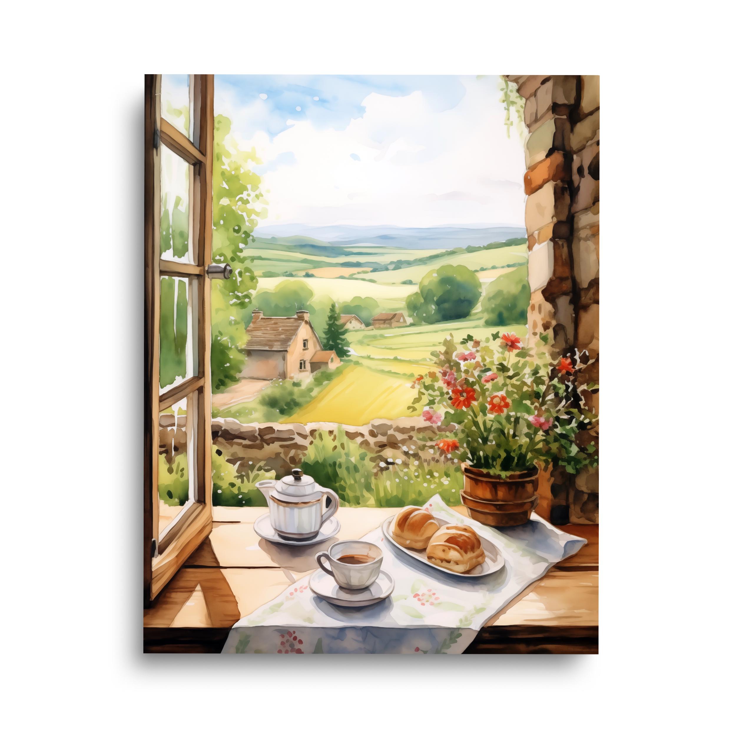 English Kitchen Watercolor Print, Countryside Window View Art, Rustic ...
