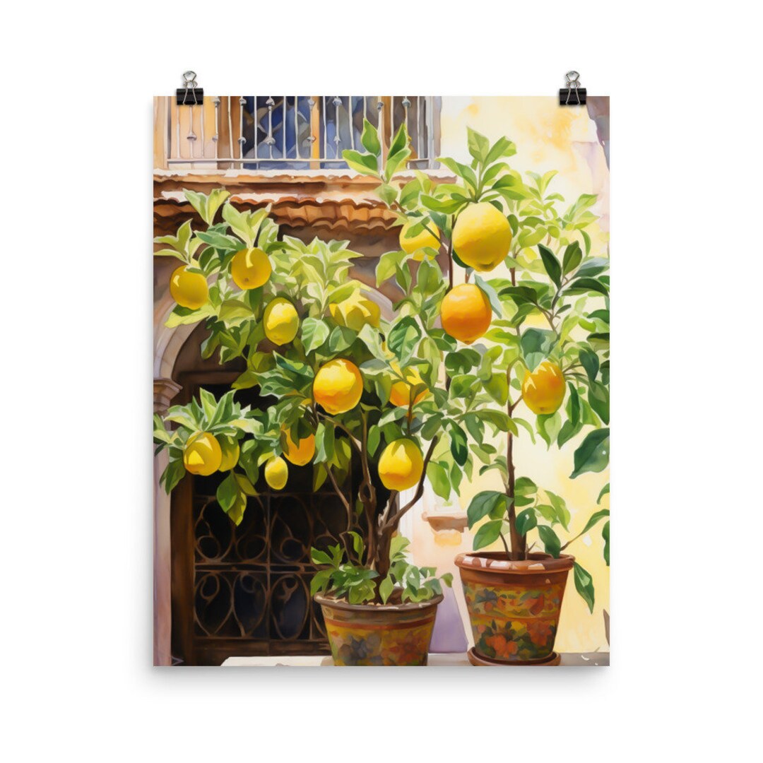 Spanish Lemon Tree Watercolor Print, Valencia Farmhouse Wall Art ...