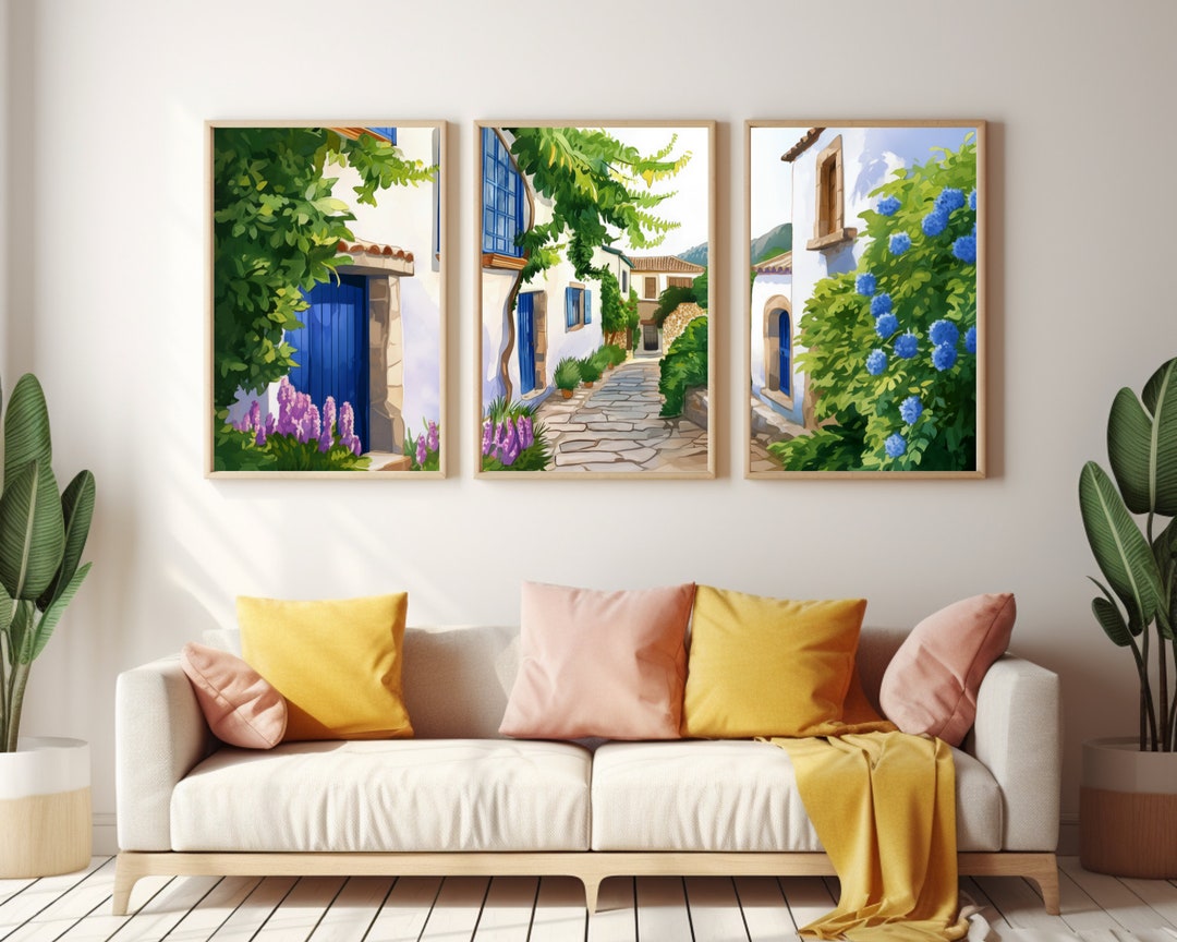 Cadaques Spain Watercolor Print Set of 3, Mediterranean Village Wall ...