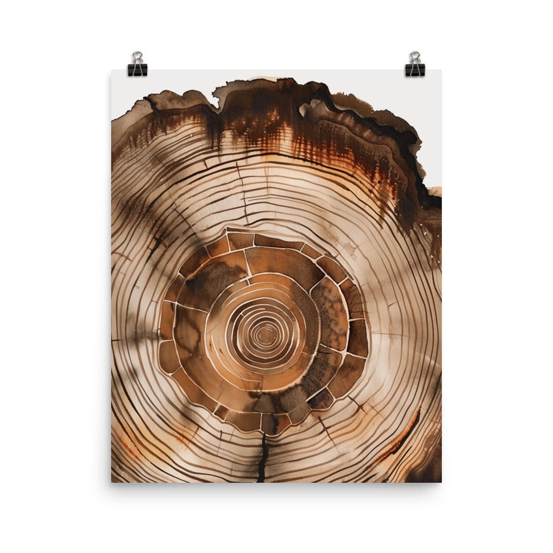 Tree Ring Watercolor Print Earthy Wall Art Natural Wood Decor Trees ...