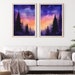 Forest Nightscape Watercolor Print, Set of 2, Starry Night Sky Wall Art ...