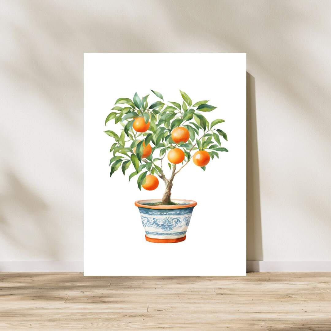 Orange Tree Watercolor Print Kitchen Wall Art Ripe Oranges - Etsy