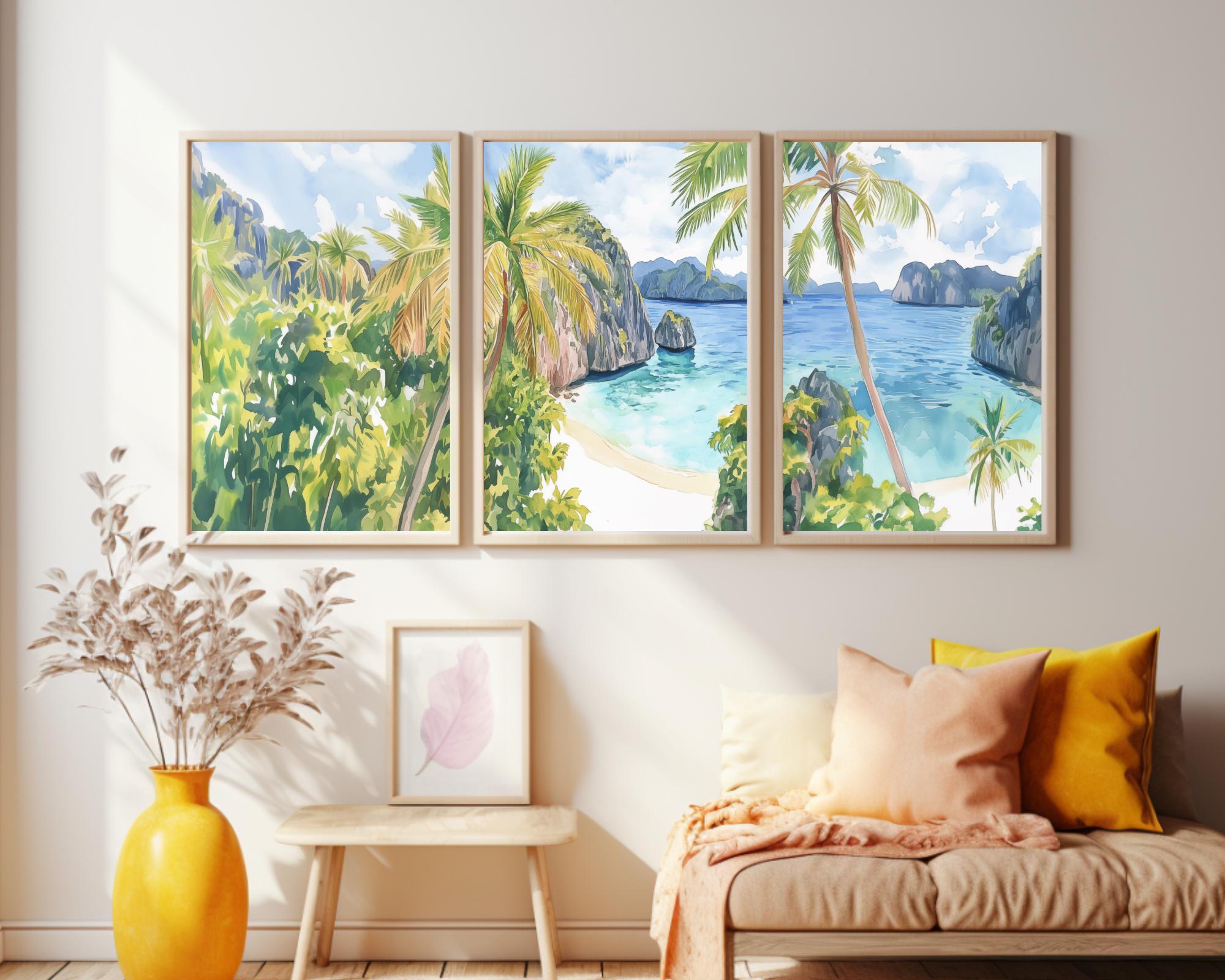 El Nido Palawan Watercolor Print Set of 3, Tropical Coastal Art ...