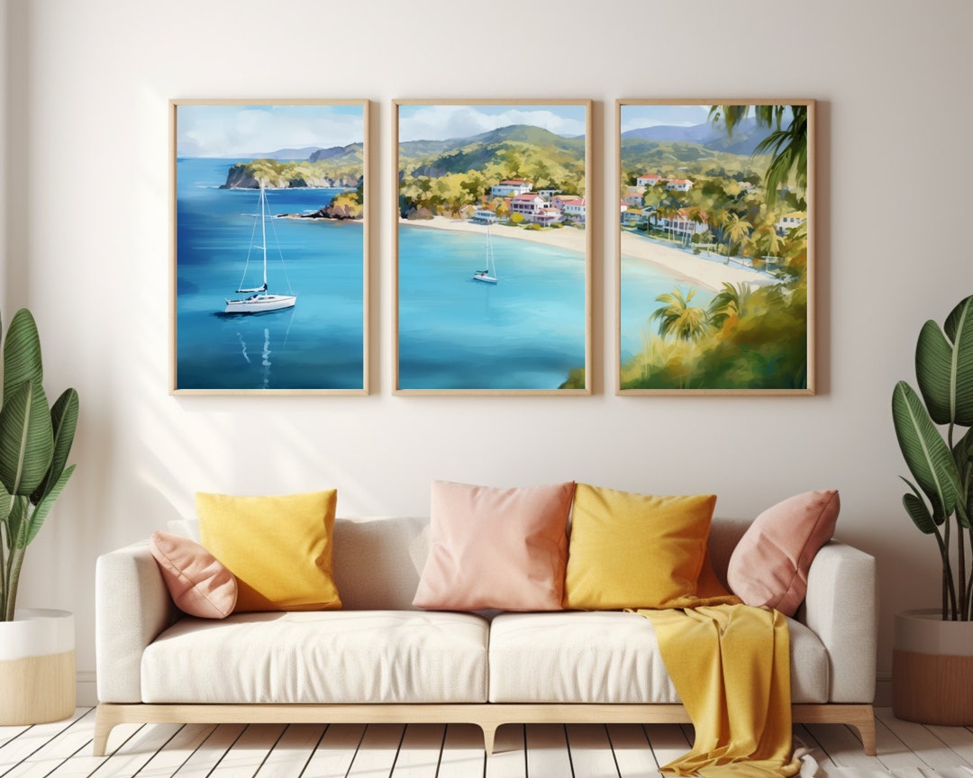 St Maarten Watercolor Print | Set of 3 | Caribbean Travel Gift ...