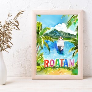 Roatan Watercolor Print, Tropical Island Cruise Ship Wall Art ...