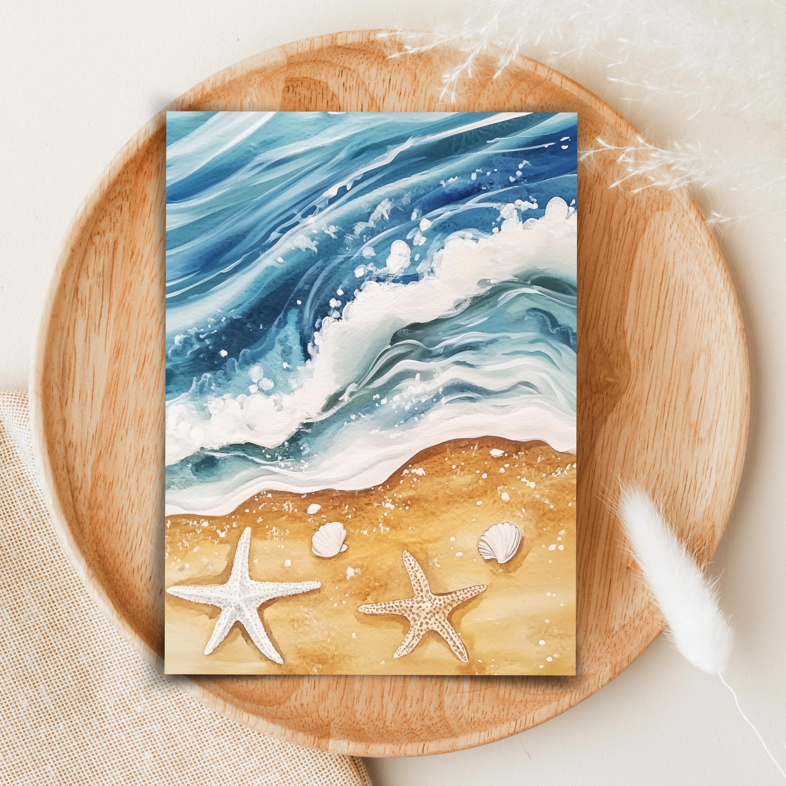 Seashell Starfish Beach Watercolor Print, Coastal Wall Art - Etsy