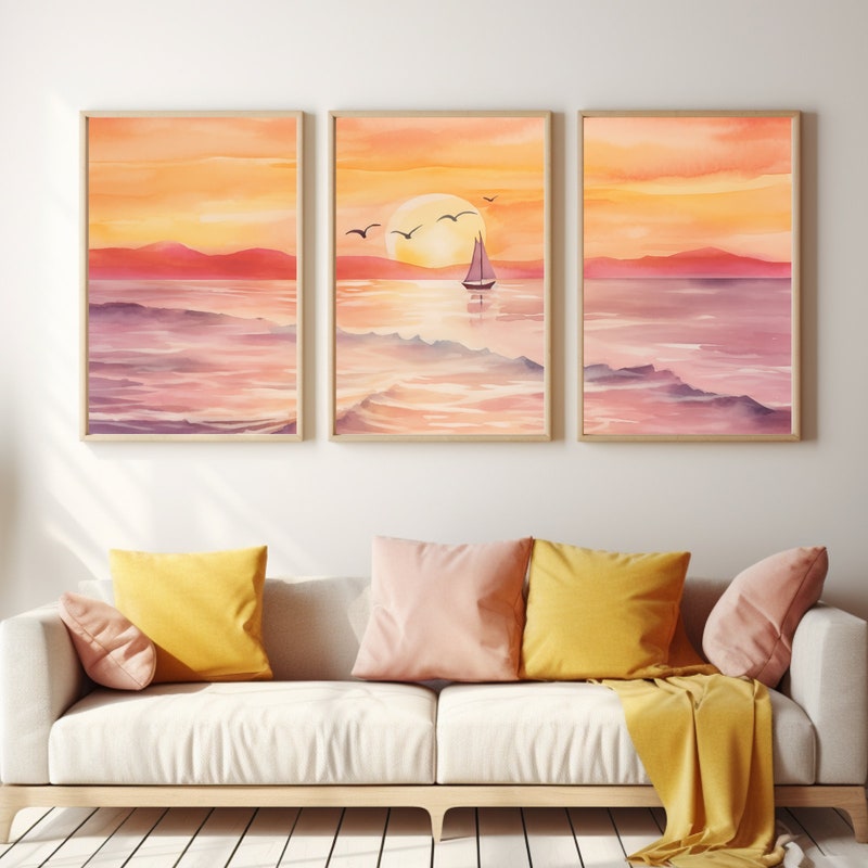 Pink Sunset Painting - Etsy