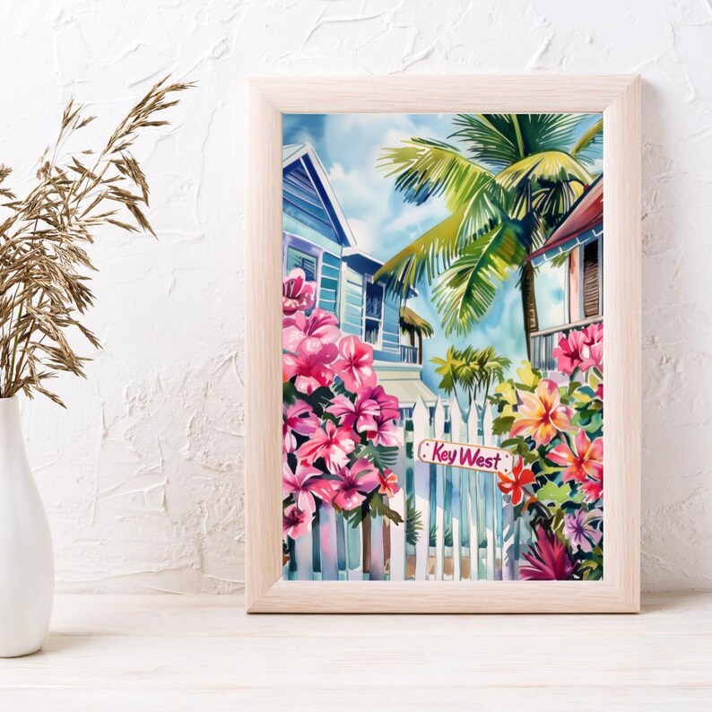 Key West Watercolor Print, Florida Island Wall Art, Tropical Ocean ...