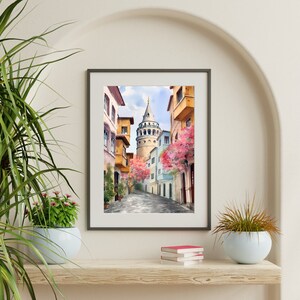 Galata Tower Watercolor Print, Istanbul Wall Art, Turkish Cityscape ...