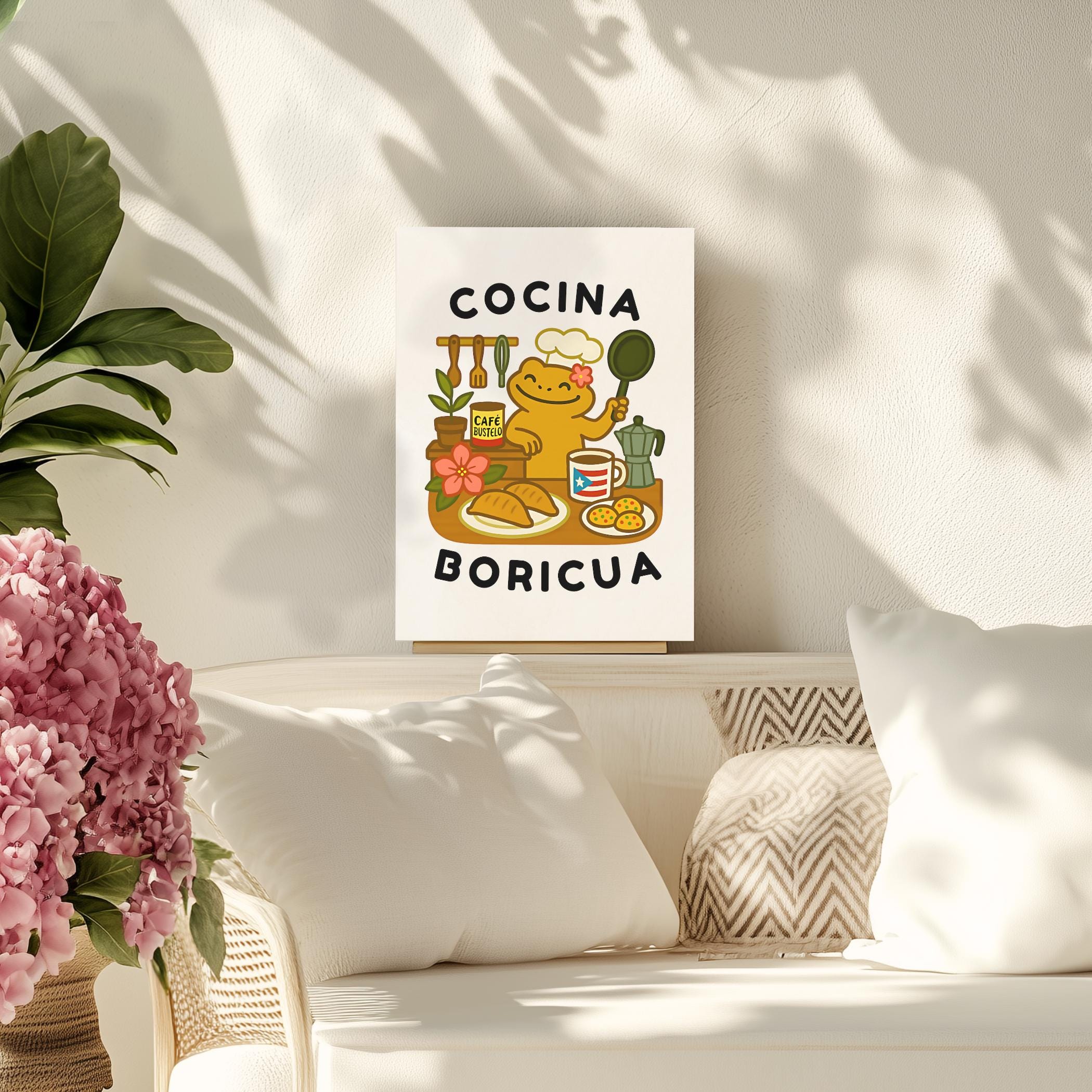 Cocina Boricua Print, Puerto Rican Kitchen Art, Coqui Chef Poster ...