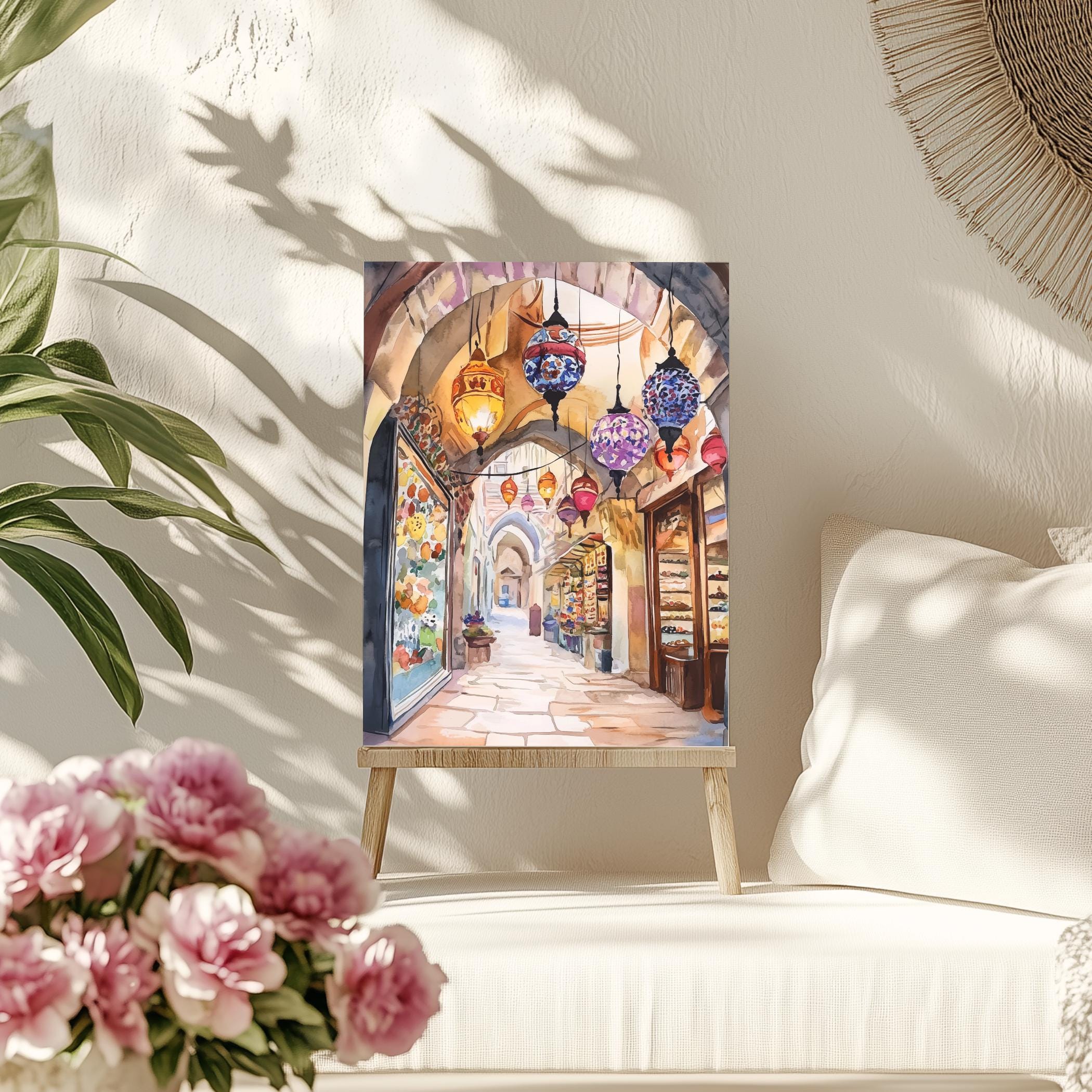 Istanbul Grand Bazaar Watercolor Print, Turkish Market Wall Art ...