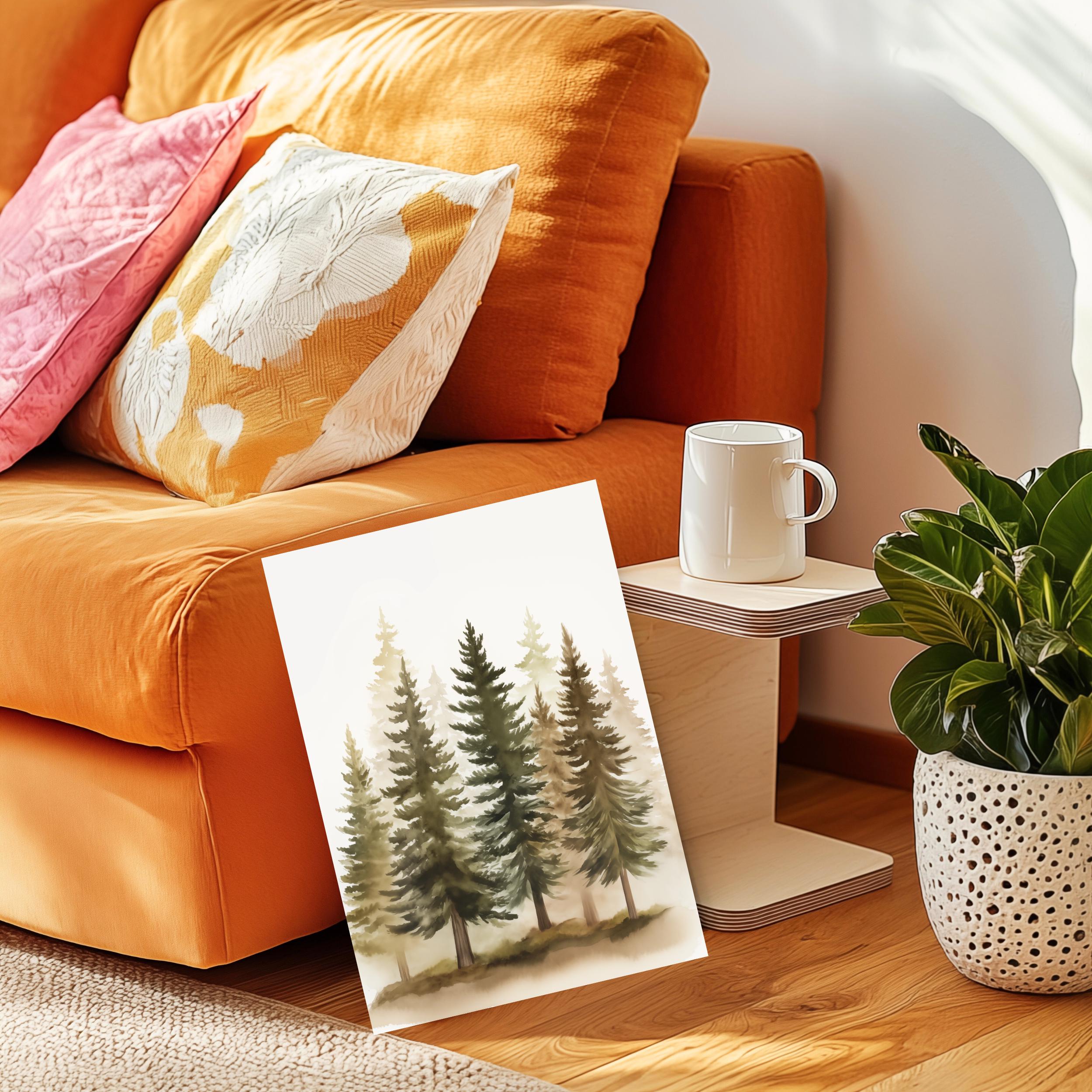 Watercolor Pine Tree Print, Minimalist Evergreen Wall Art, Forest ...