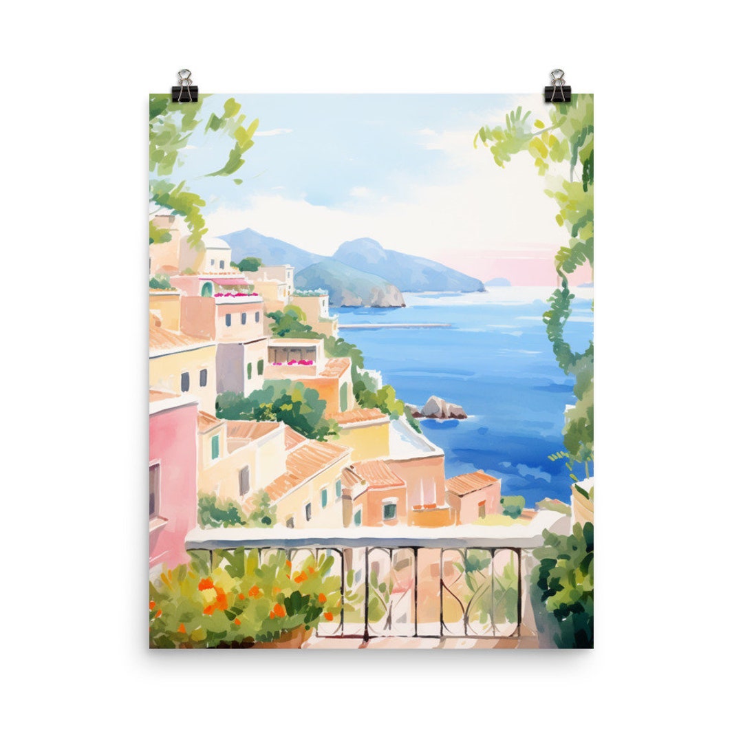 Capri Watercolor Print | Amalfi Coast Gift | Italy Wall Art | Italian ...