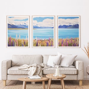 Lake Tekapo Watercolor Print Set of 3, New Zealand Wall Art, Coastal ...