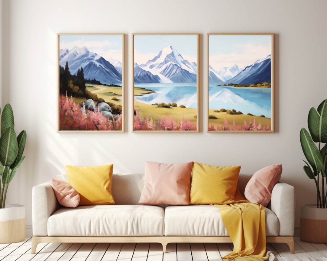 Aoraki Mount Cook Watercolor Print Set of 3, New Zealand Mountain Wall ...