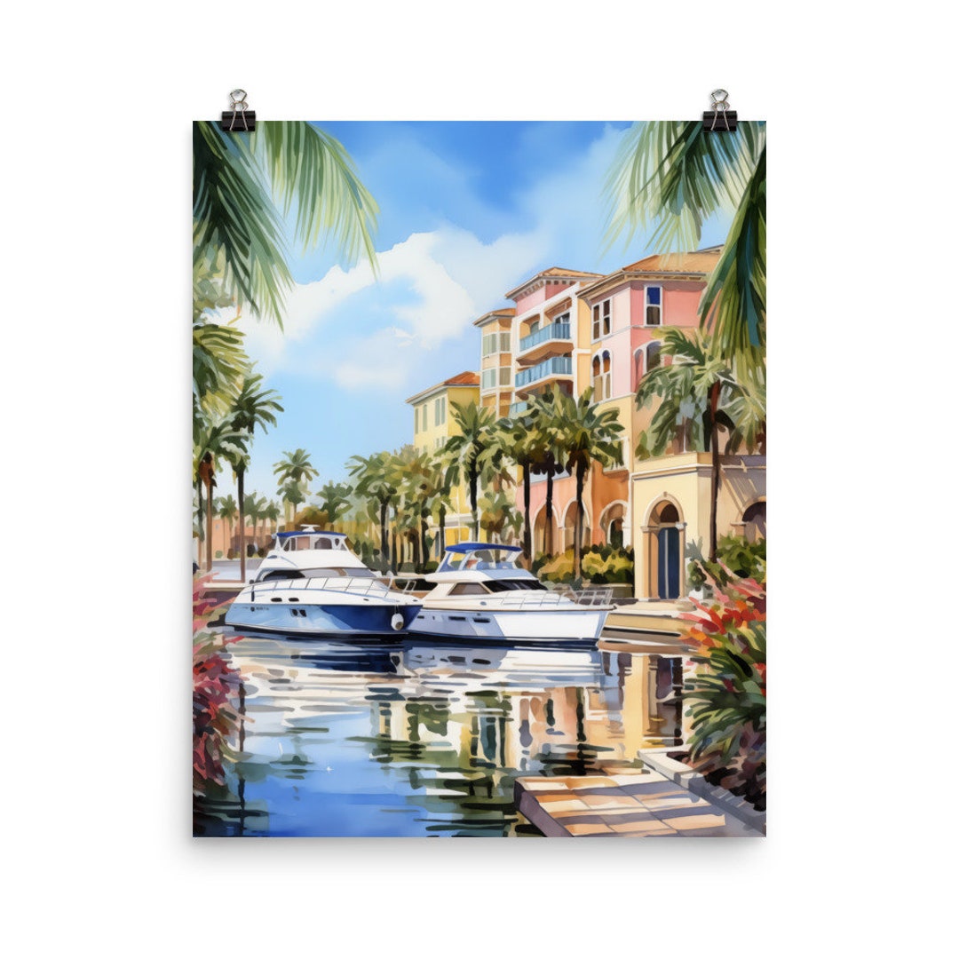 Naples Watercolor Print | Florida Travel Gift | Floridian Art | Yacht ...