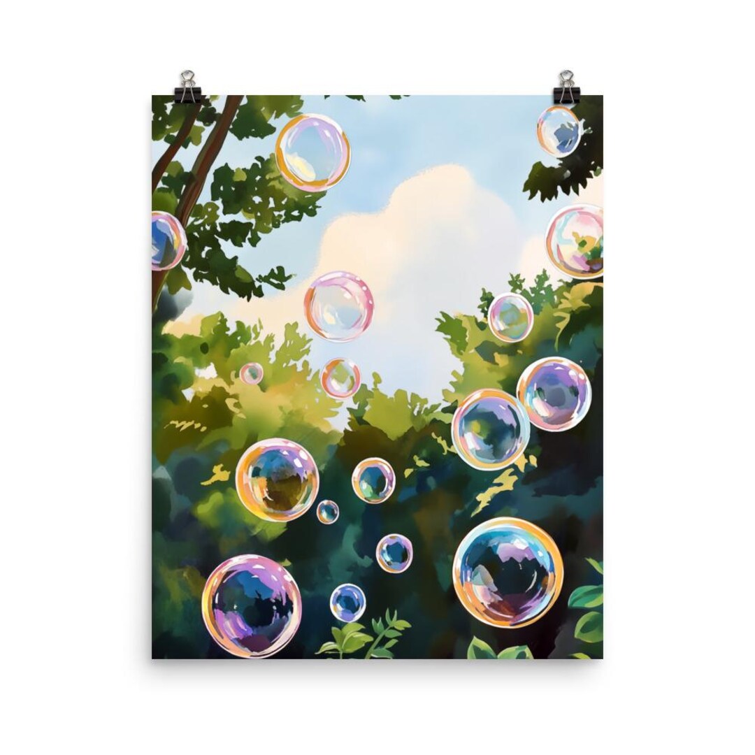 Bubbles in the Sky Watercolor Print Forest Wall Art Nature Painting ...