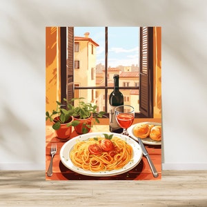 Palermo Spaghetti Watercolor Print Kitchen Decor Food Wall Art Sicilian ...