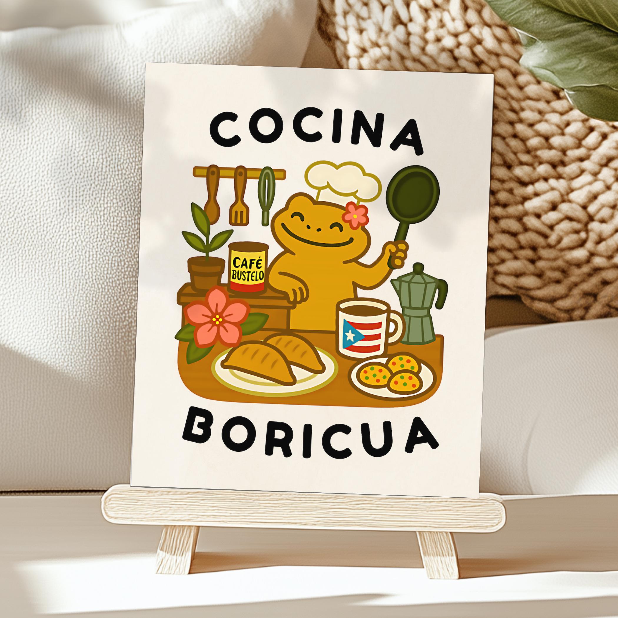 Cocina Boricua Print, Puerto Rican Kitchen Art, Coqui Chef Poster ...