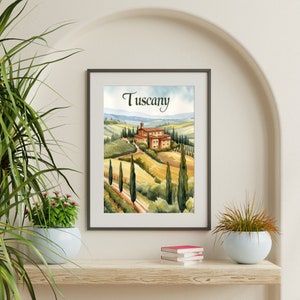 Tuscany Vineyards Watercolor Print, Italian Landscape Wall Art ...