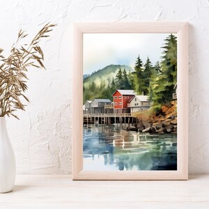 Ketchikan Alaska Watercolor Print, Coastal Town Wall Art, Seaside ...