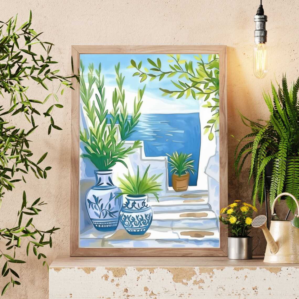 Greek Olive Branch Watercolor Print, Aegean Seaside Wall Art, Cyclades ...