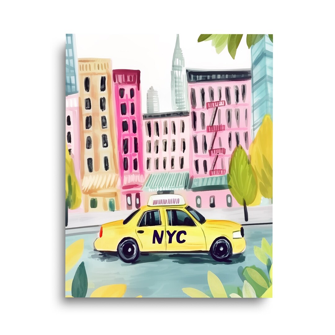 NYC Taxi Watercolor Print | New York City Wall Art | Manhattan Travel ...