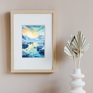 Jokulsarlon Lagoon Watercolor Print | Iceland Travel Gift | Glacier Portrait | Arctic Decor ...
