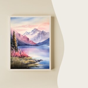 Lake Tekapo Watercolor Print, New Zealand Mountain Landscape Wall Art ...