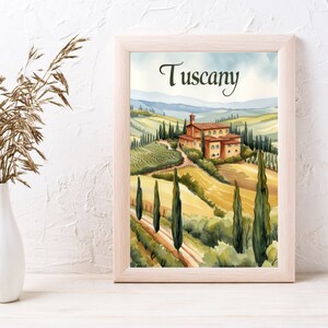 Tuscany Vineyards Watercolor Print, Italian Landscape Wall Art ...