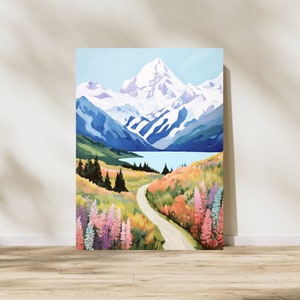 Aoraki Mount Cook Watercolor Print, New Zealand Mountain Landscape Wall ...
