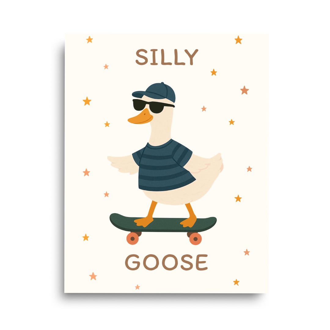 Silly Goose Boy Print | Cute Goose Wall Art | Nursery Decor | Childrens ...