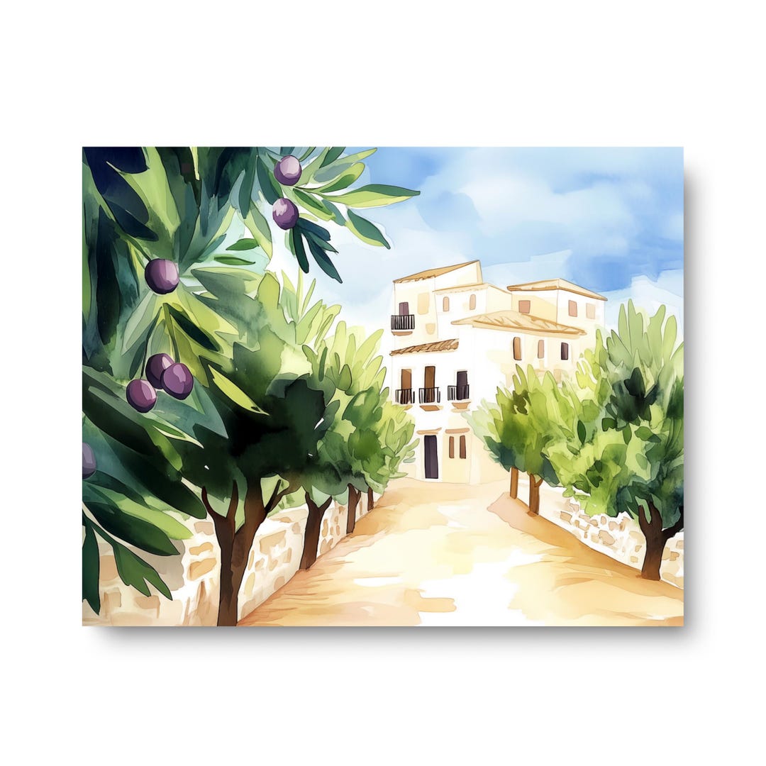 Puglia Watercolor Print, Italian Wall Art, Mediterranean Landscape ...
