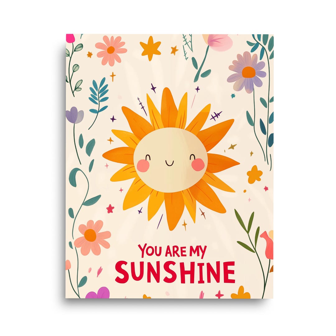 Sunshine Nursery Print, Smiling Sun Floral Kids Room Decor, Positive ...