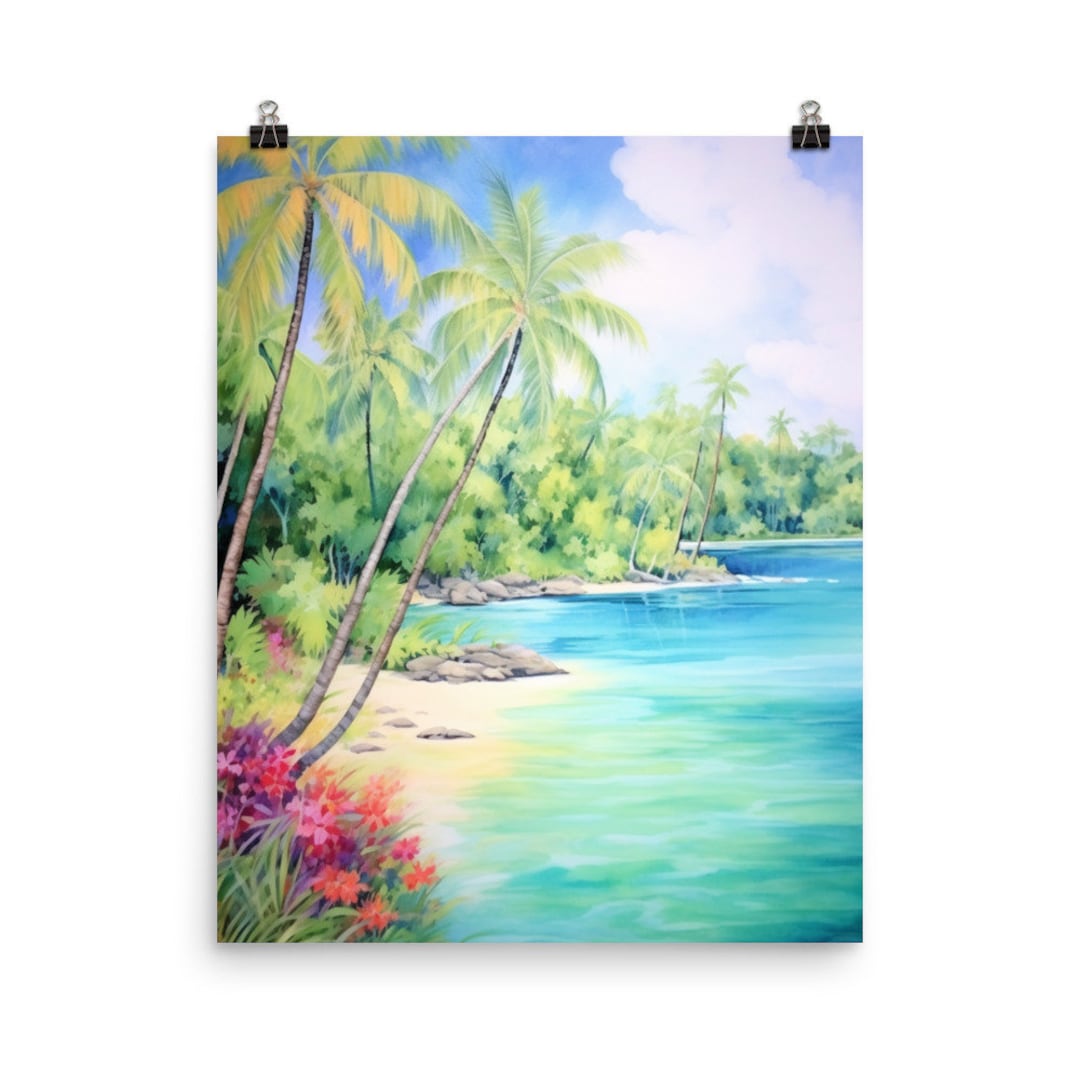 Coral Coast Fiji Watercolor Print, Tropical Seascape Wall Art, South ...