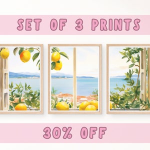 Italy Lemon Tree Watercolor Print | Set of 3 | Italian Riviera Wall Art ...