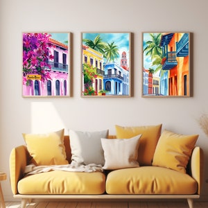 Puerto Rico Watercolor Print Set of 3, San Juan Cityscape Wall Art ...