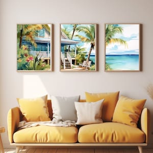 Key Largo Watercolor Print Set of 3, Tropical Florida Wall Art, Coastal ...