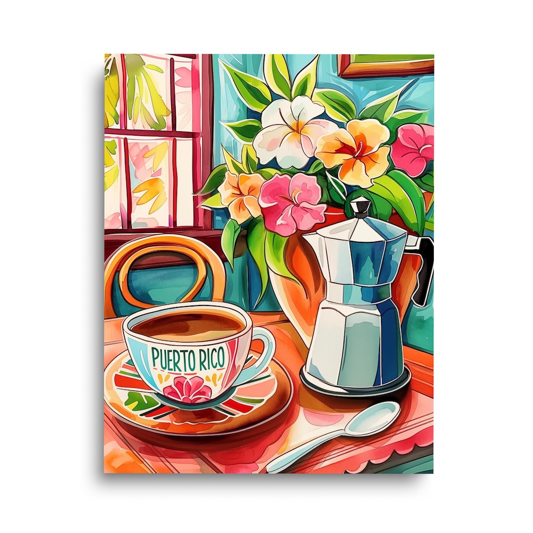 Puerto Rican Coffee Watercolor Print, Caribbean Cafe Art, PR Kitchen ...