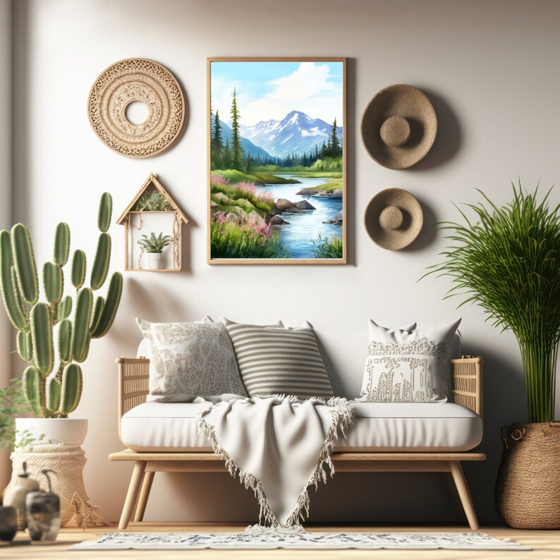 Eagle River Watercolor Print, Alaskan Mountain Landscape Wall Art ...