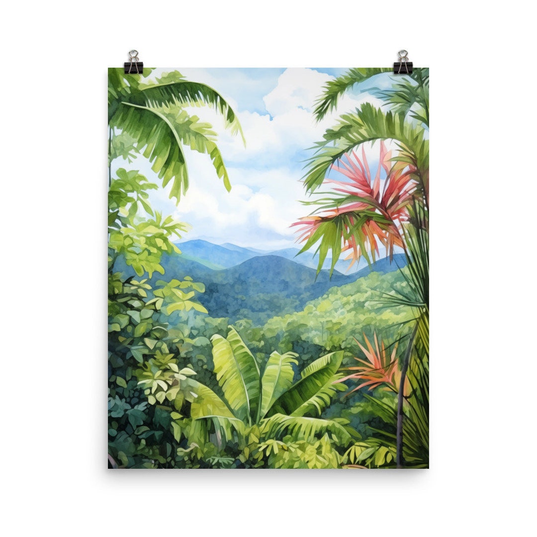 El Yunque Rainforest Watercolor Print, Puerto Rico Wall Art, Caribbean ...
