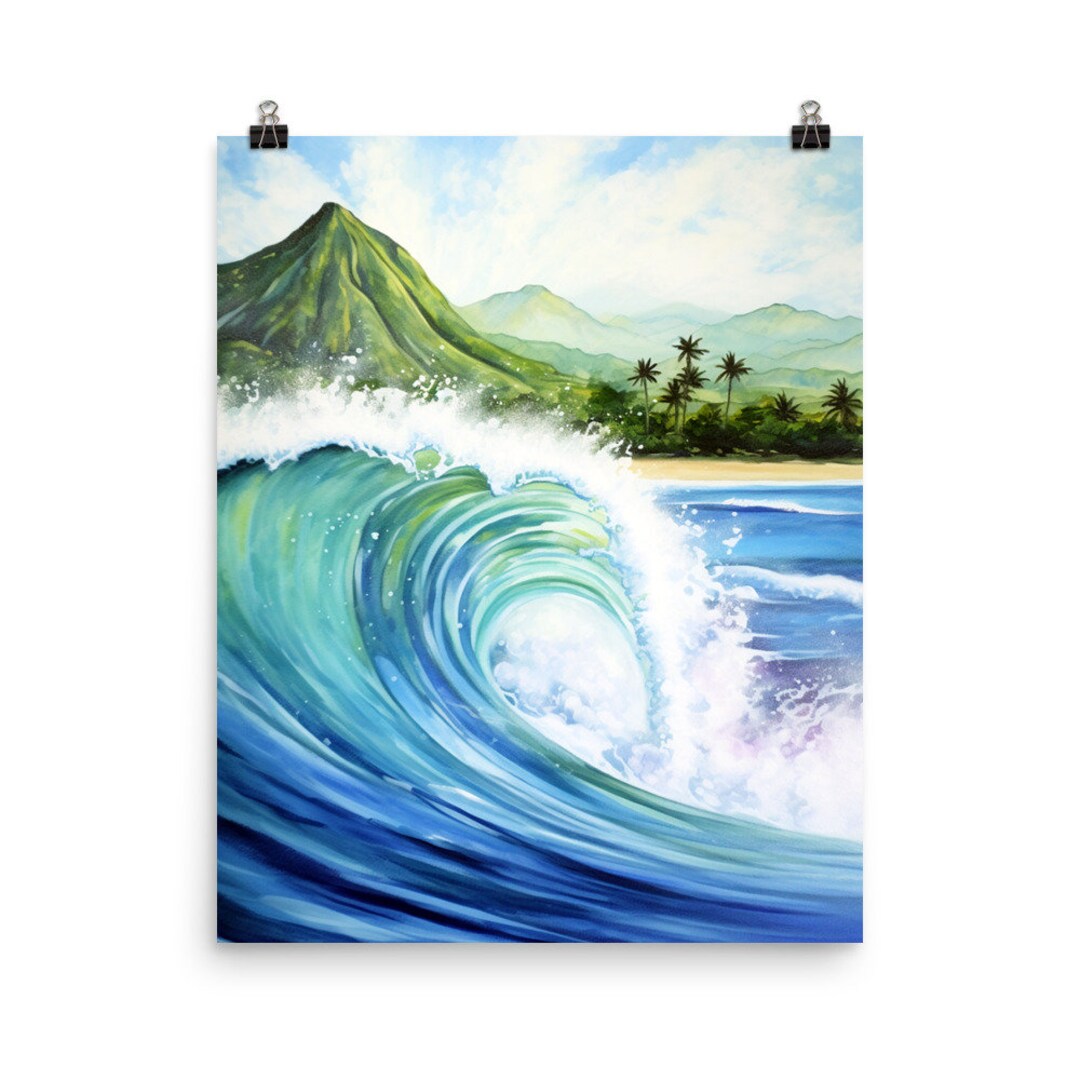 Maui Wave Watercolor Print, Lahaina Big Wave Hawaii Wall Art, Tropical ...