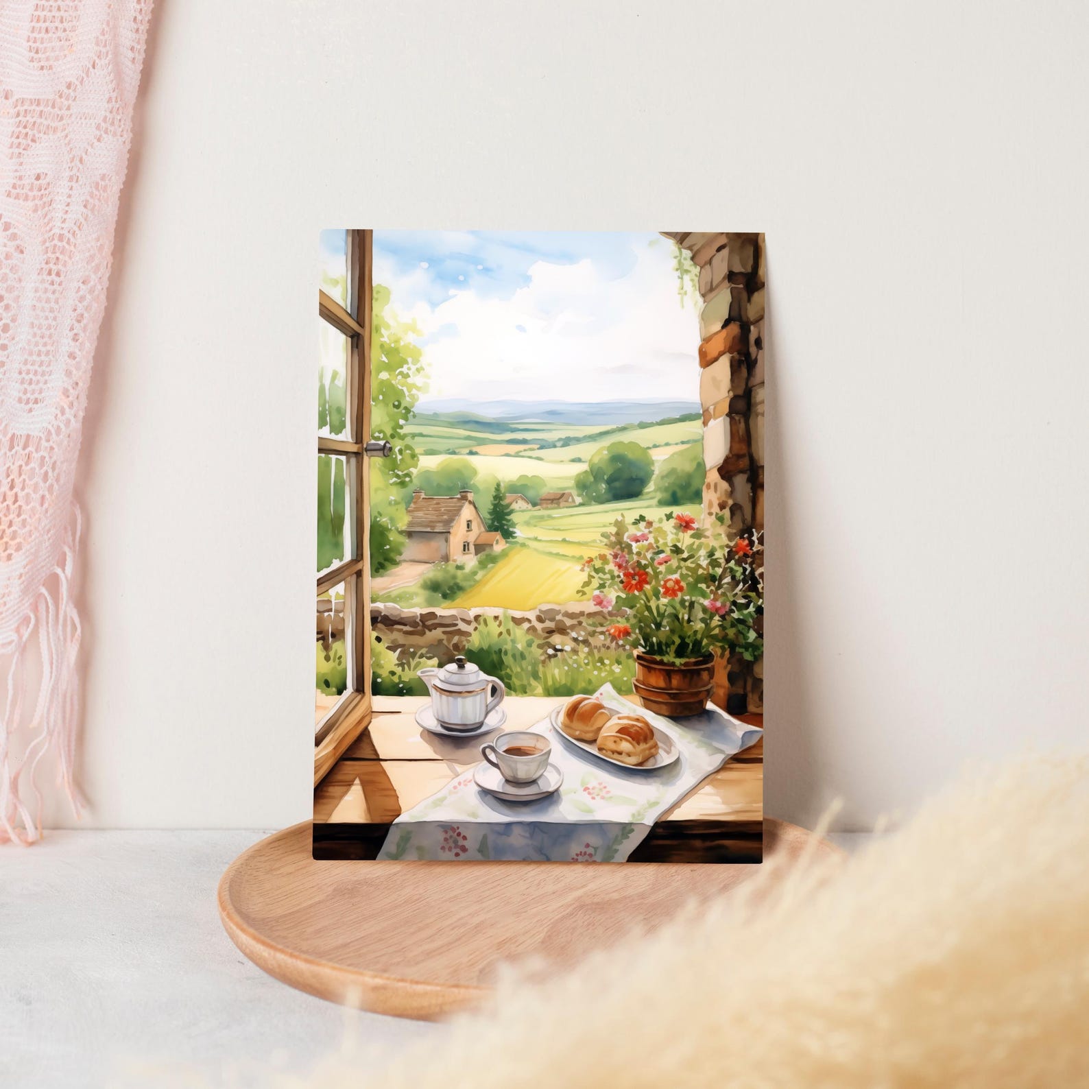 English Kitchen Watercolor Print, Countryside Window View Art, Rustic ...