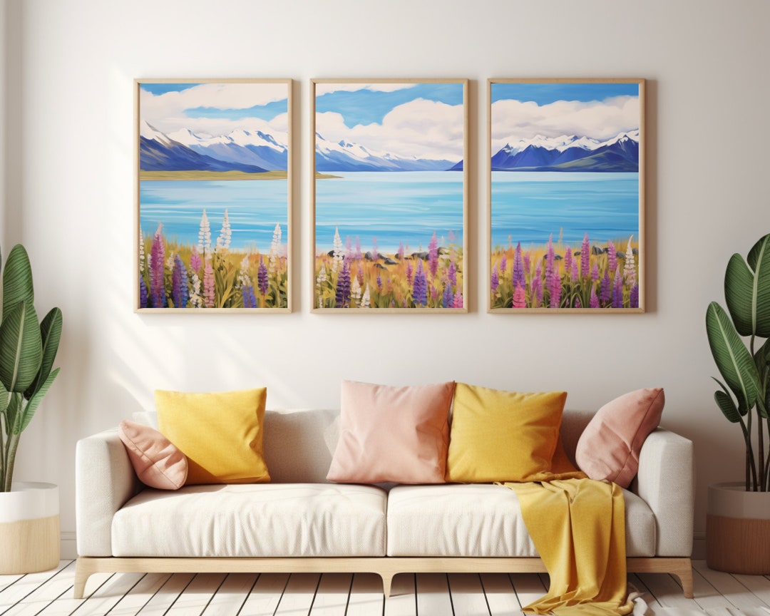 Lake Tekapo Watercolor Print Set of 3, New Zealand Wall Art, Coastal ...
