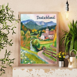 Deutschland Watercolor Print | Germany Travel Gift | German Wall Art ...