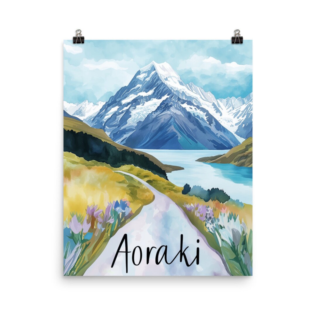 Aoraki Mount Cook Watercolor Print, New Zealand Alpine Landscape Wall ...